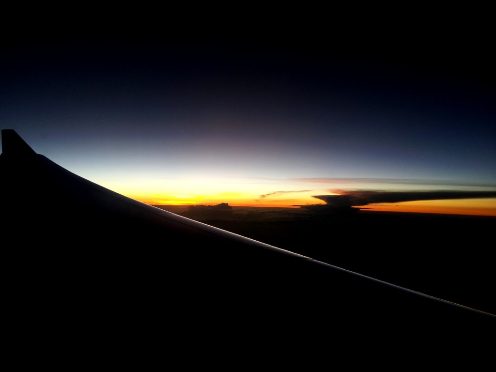Sunrise seen from the airplane on the way to Johannesburg